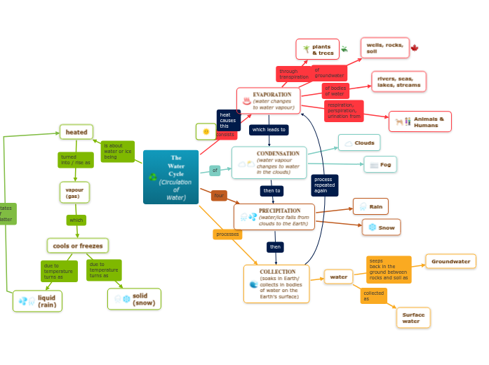 The Water Cycle (Circulation of Water) - Mind Map