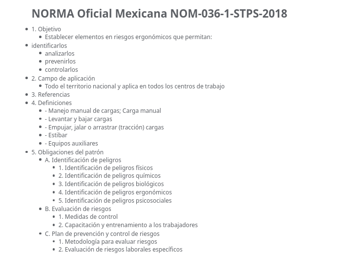 NORMA Oficial Mexicana NOM-036-1-STPS-2018 - Vázlat