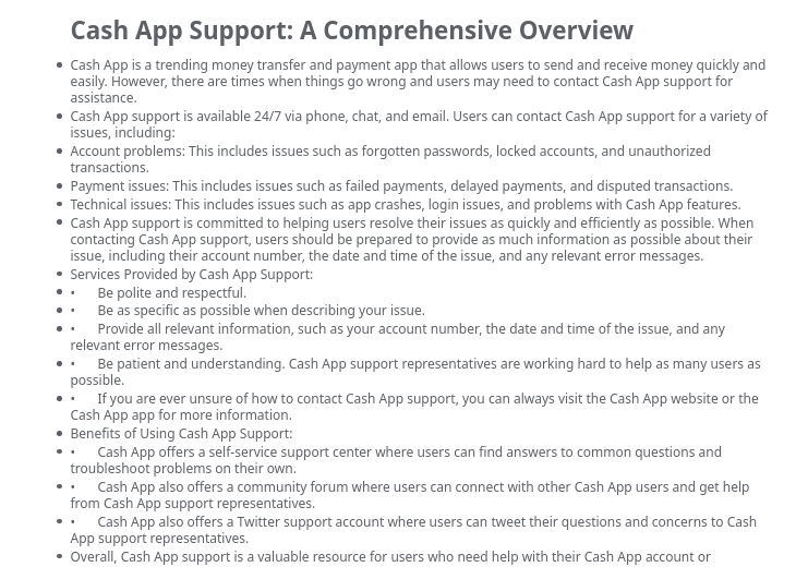 Cash App Support: A Comprehensive Overview - Outline