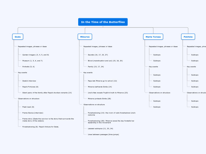 In the Time of the Butterflies - Mind Map