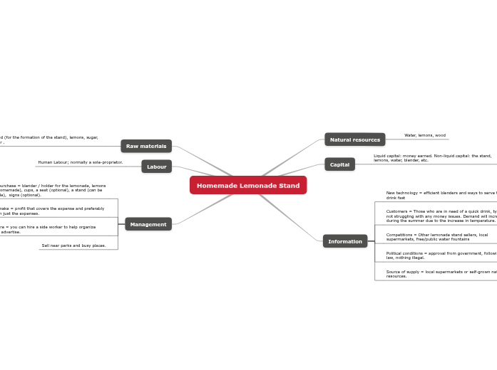 Homemade Lemonade Stand - Mind Map