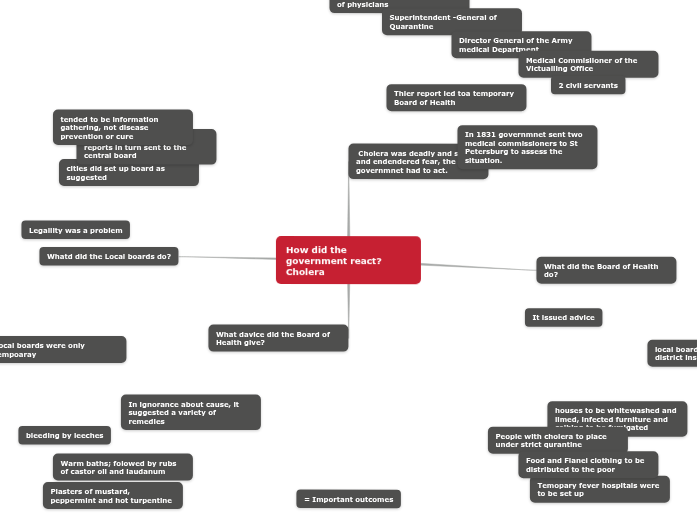 How did the government react? Cholera - Mind Map