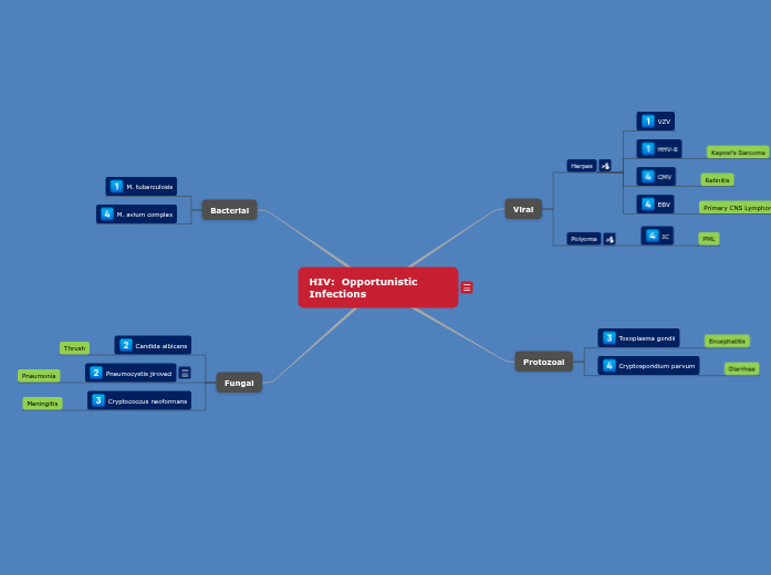 B3: HIV, Opportunistic Infections - Mind Map