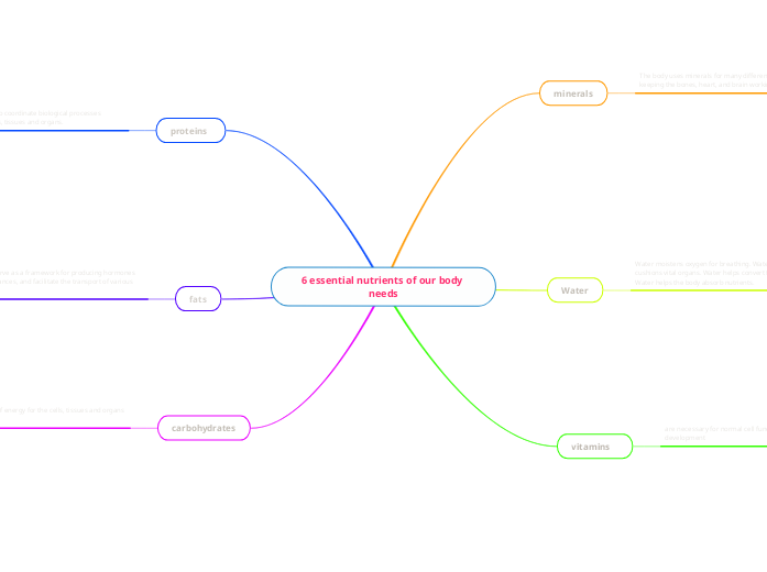 6 essential nutrients of our body needs - Mind Map
