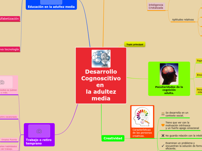 Desarrollo Cognoscitivo en la adultez medi...- Mind Map