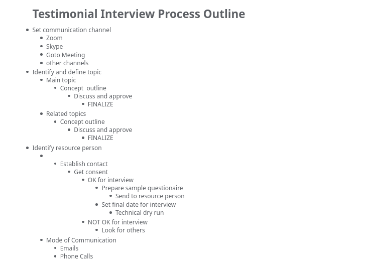 Testimonial Interview Process Outline - Outline