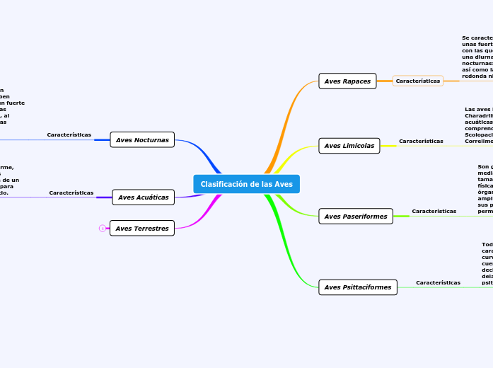 Clasificación de las Aves - Mind Map