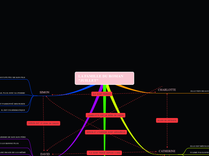 LA FAMILLE DU ROMAN "JUILLET" - Carte Mentale