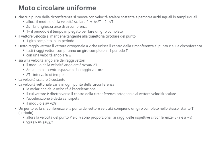 Moto circolare uniforme - Schema