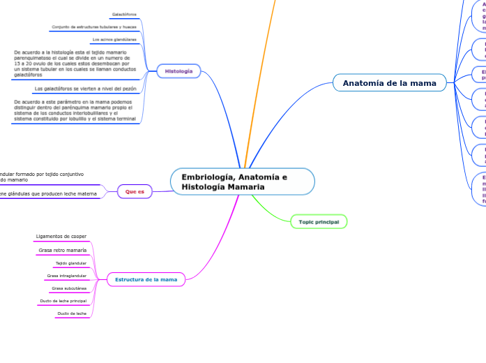 Embriología, Anatomía e Histología Mamaria - Mind Map